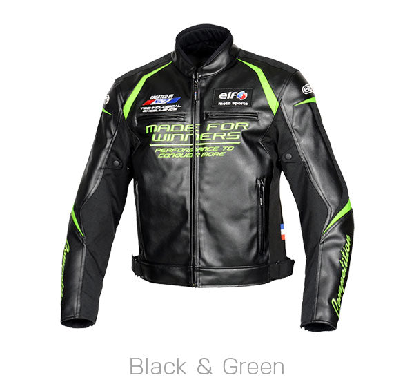 エヴォルツィオーネPUレザージャケット ブラック＆グリーン LLサイズ EJ-W108 エルフ